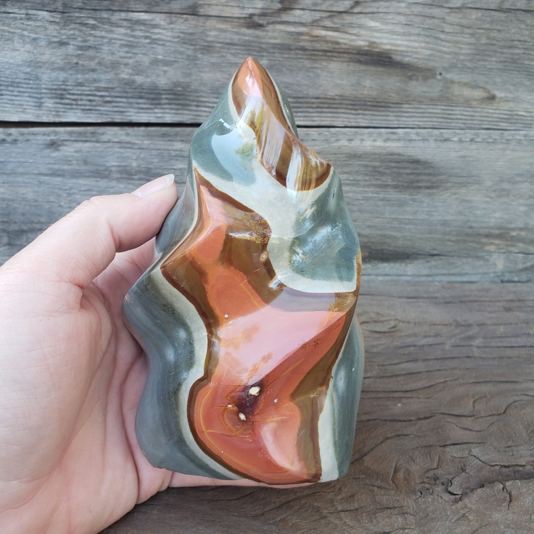 Poly Chrome Jasper: Twisted Flame Tower 691 Gram Large Size Grey Orange ...