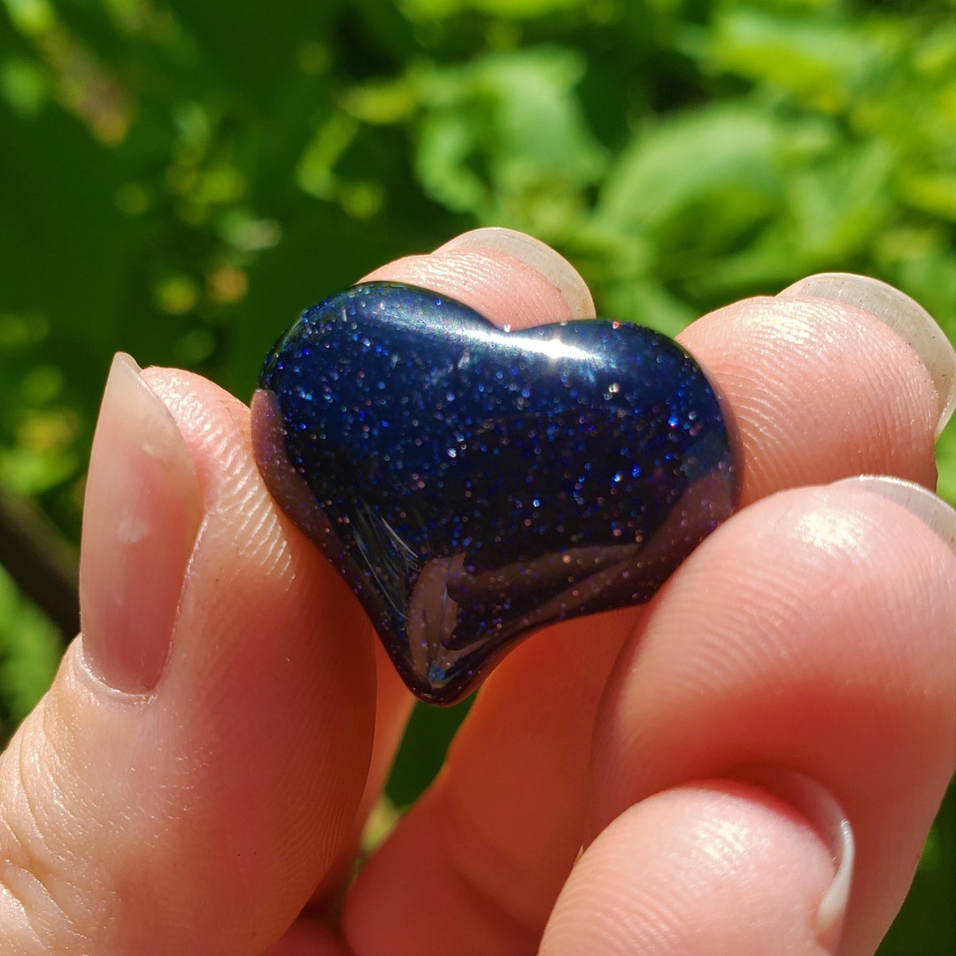 Blue Goldstone Heart: Mini Size Worry Stone Small Dark Midnight Blue ...