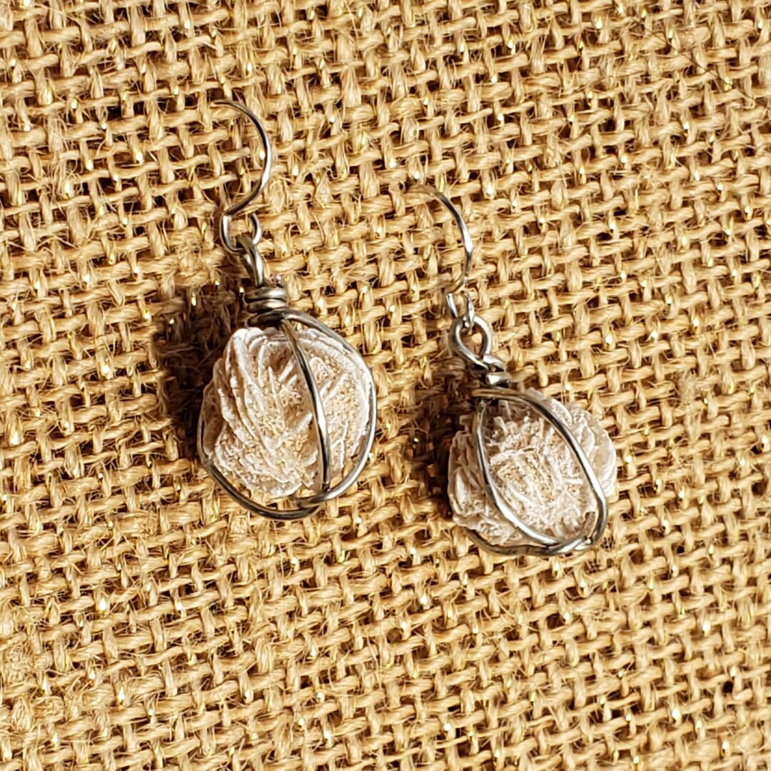 Desert Rose Selenite Earrings: Wire Wrapped Selenite Balls White and ...