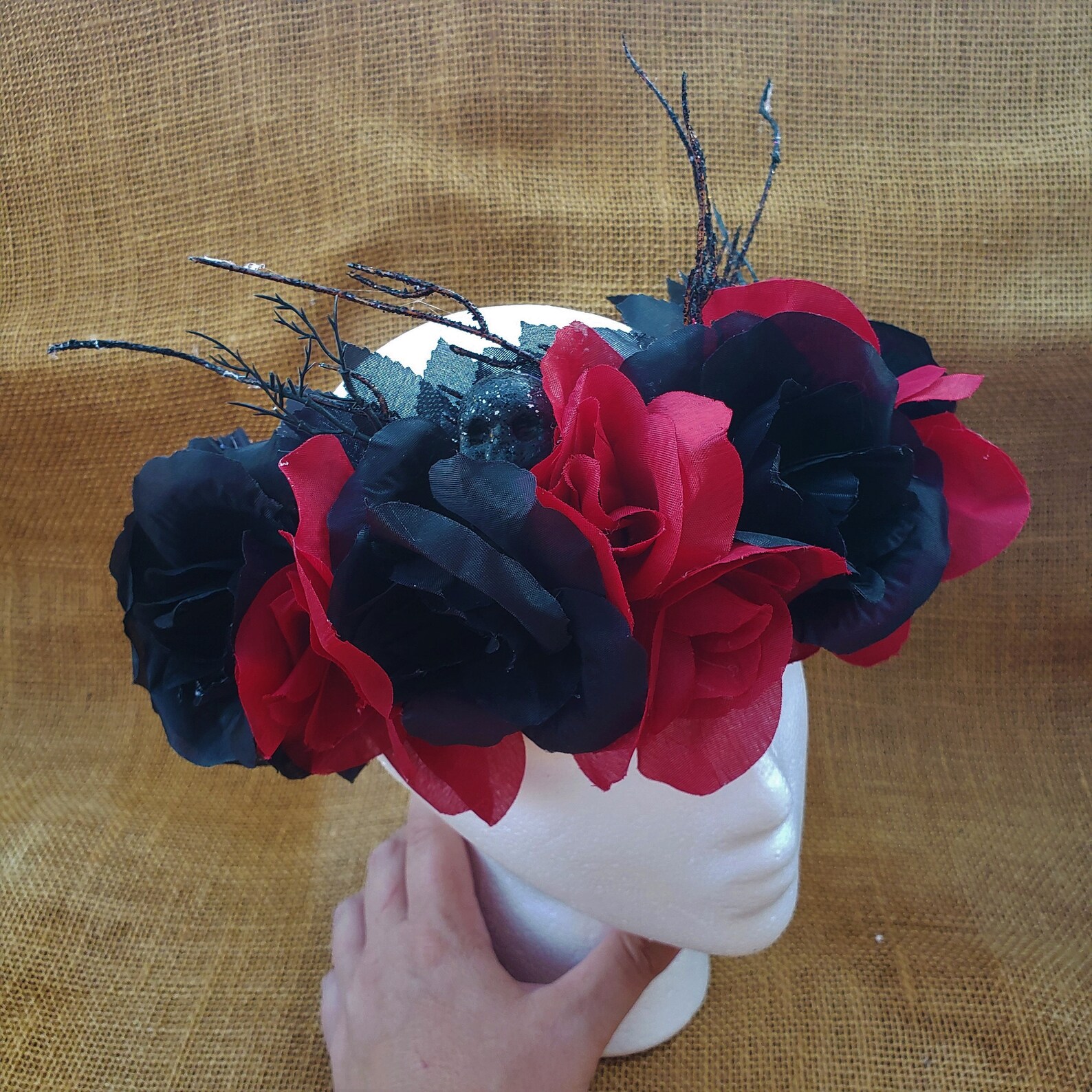 Black & Red Rose Crown: Short Dark Fairy Fey Jet Black Maleficent ...