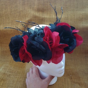 Black & Red Rose Crown: Short Dark Fairy Fey Jet Black Maleficent ...