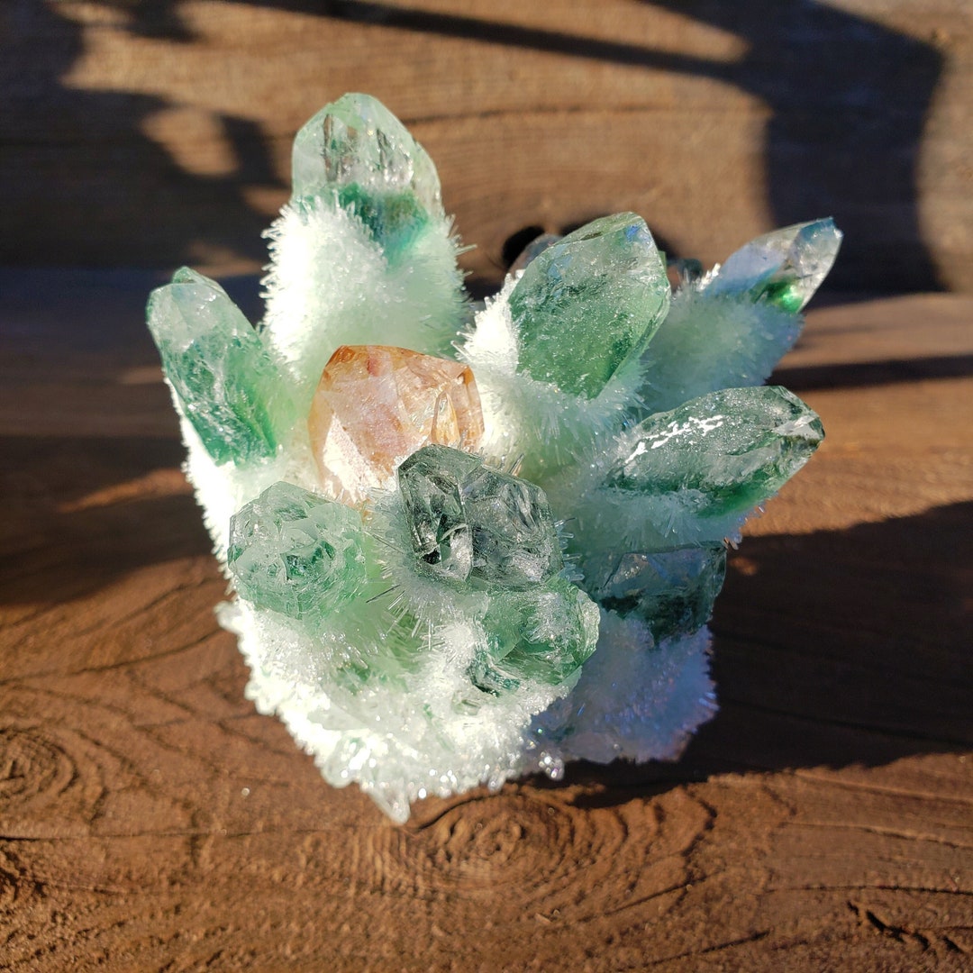 Green Phantom Quartz Cluster: RARE 610 Gram Green Fluoride Inclusion ...
