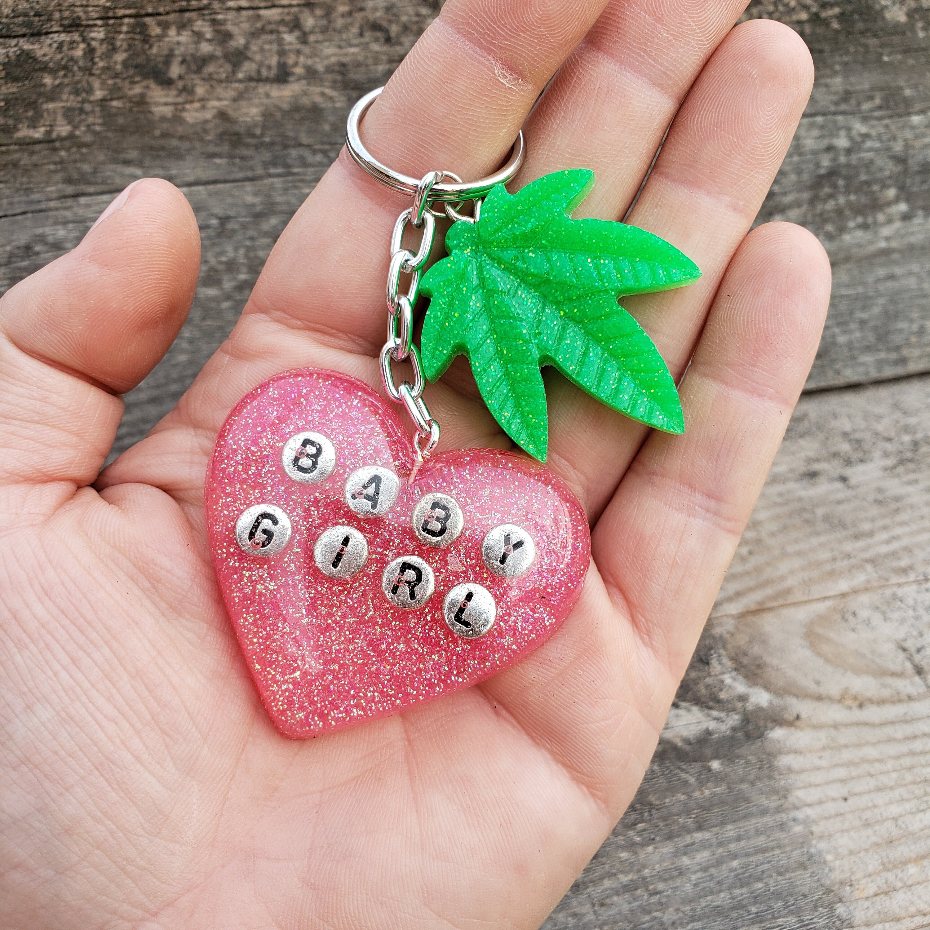 Weed Keychain: BABY GIRL Handmade Resin Bright Pink Puffy - Etsy UK
