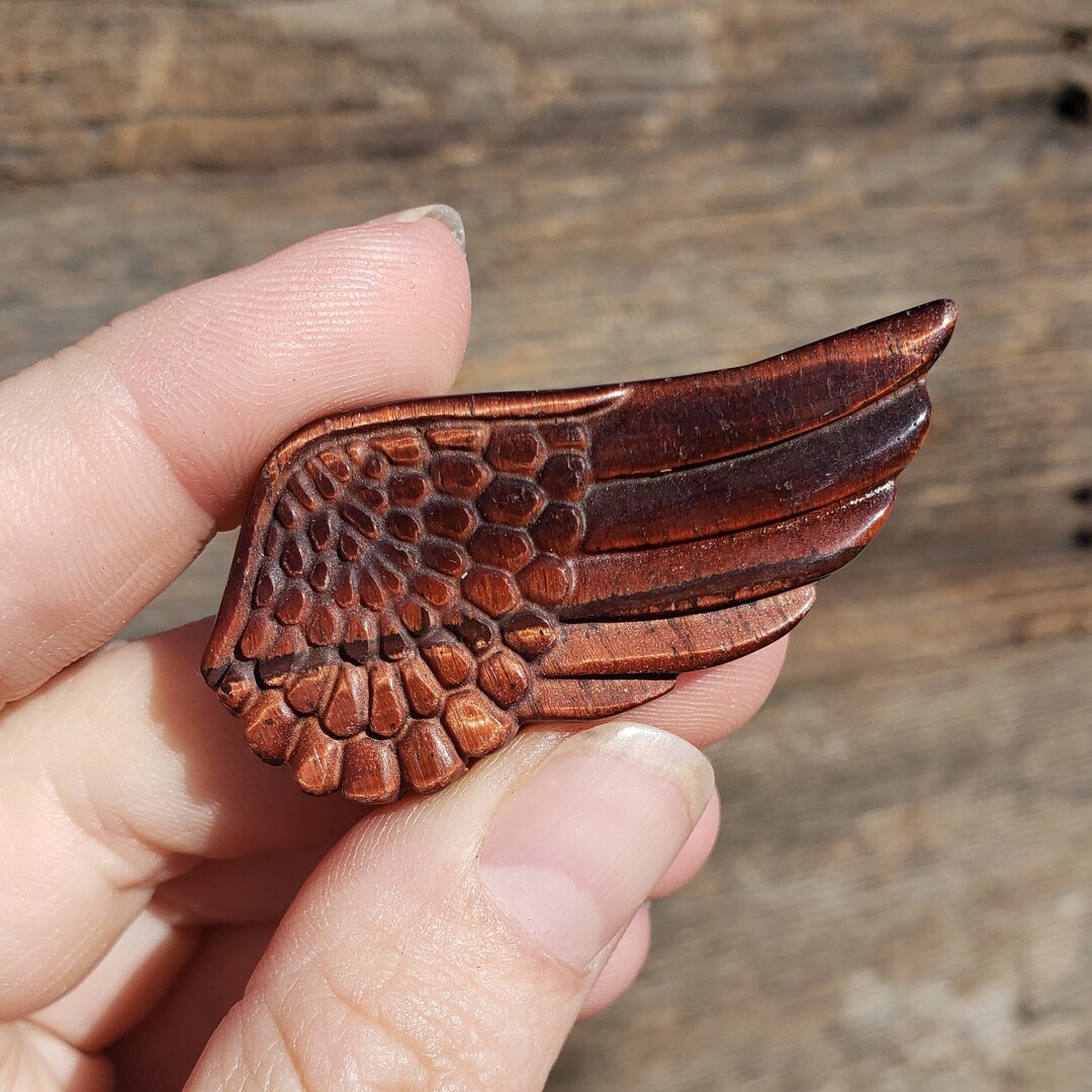Tiger Eye Stone Angel Wings: Hand Carved Golden Brown Yellow Sheen ...