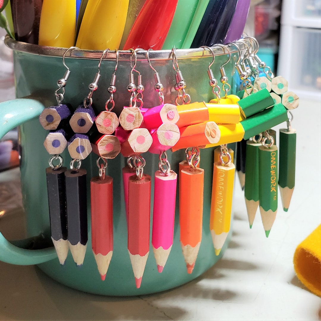 Colored Pencil Earrings: Dangling Tiny Pencils Jewelry Recycled ...