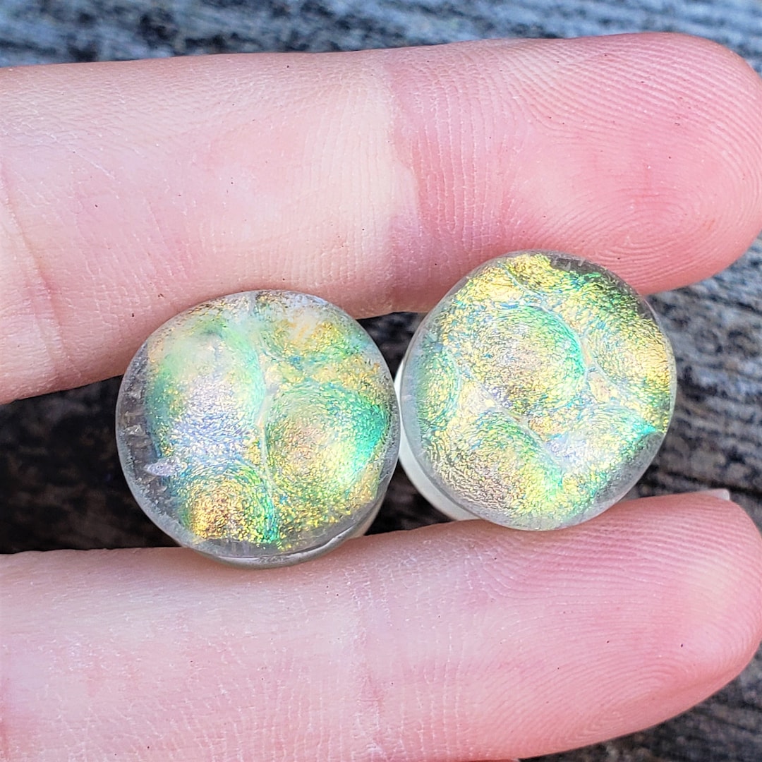 14 Mm Glass Bridal Gauged Ear Plugs: Handmade Clear Rainbow Wedding ...