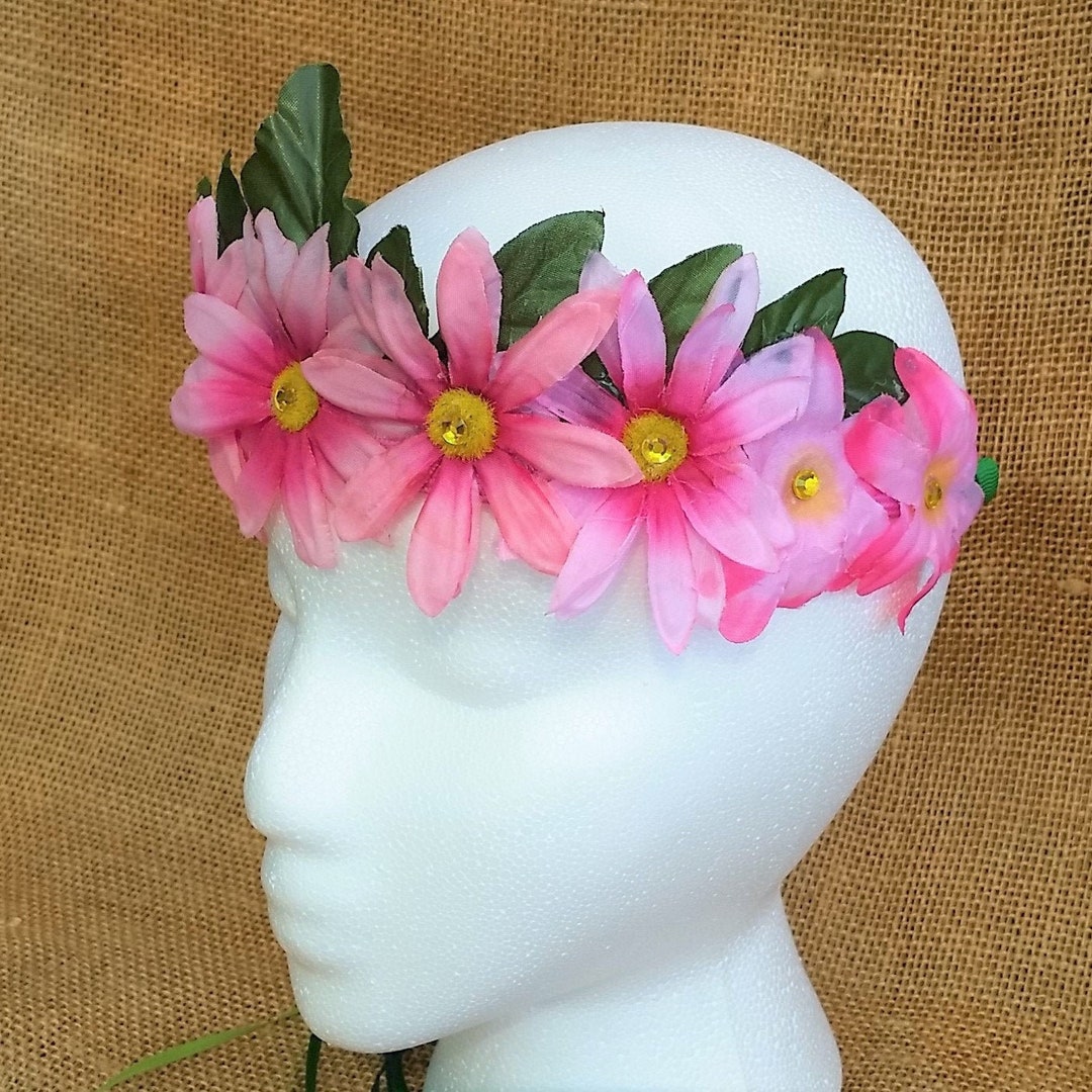 Pink Daisy Chain Crown: Pink Flower Tiara Headband Wedding Girl Fairy ...