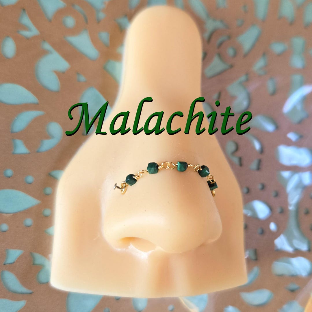 Malachite Nose Chain: Green Swirl Gemstone Double Nose Bridge Piercing ...