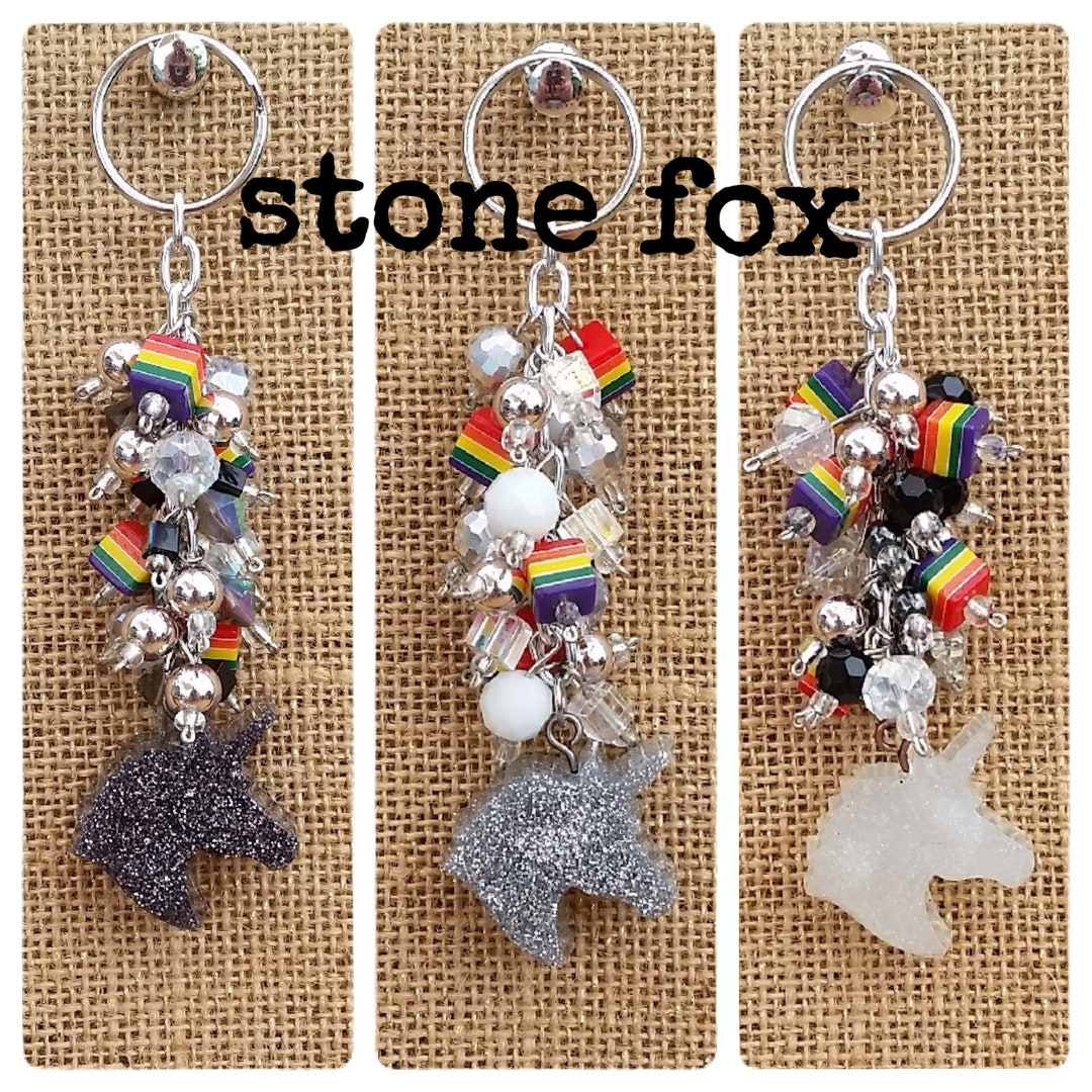 Unicorn Purse Charm: Handmade Keychain Silver Bright Rainbow Silver or ...
