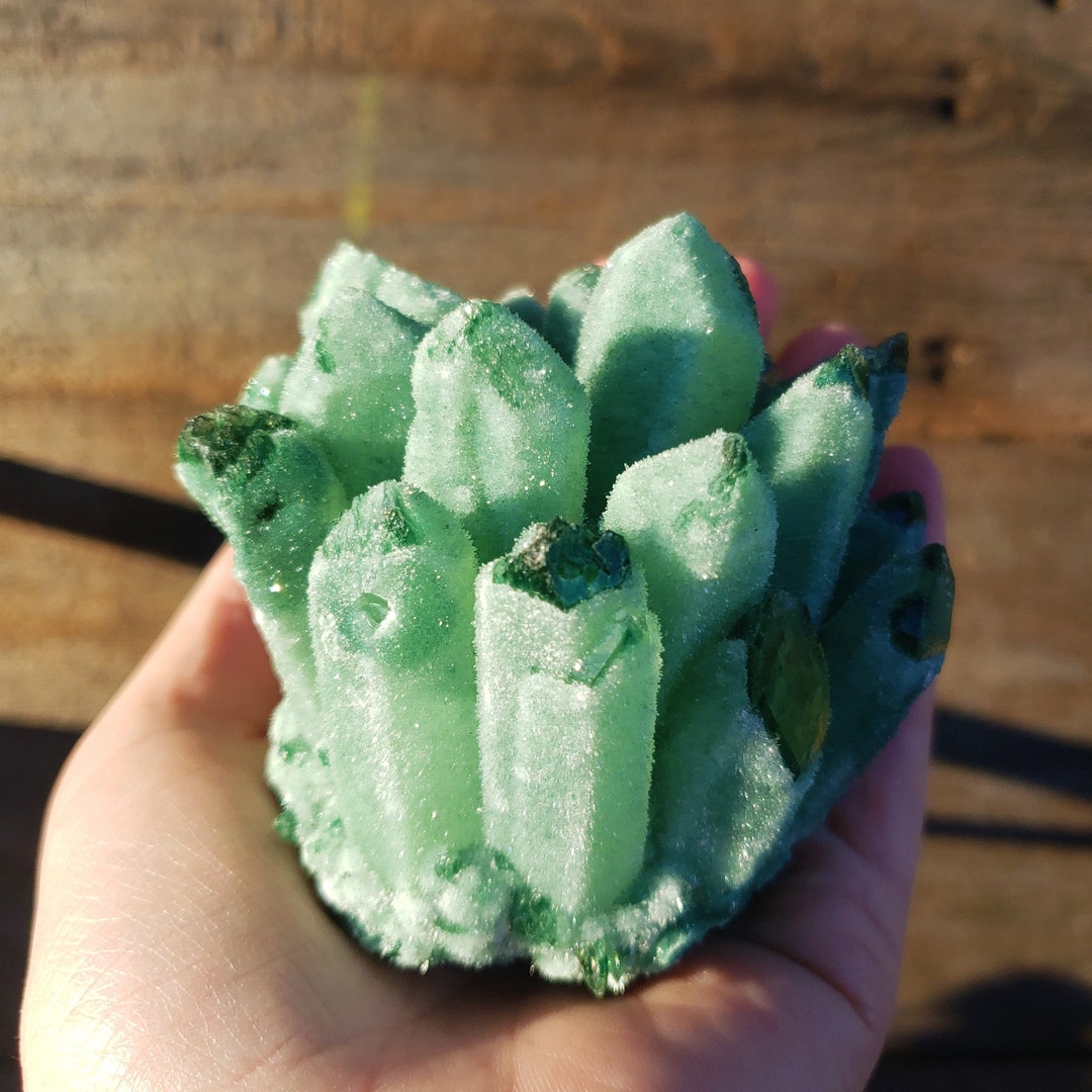 Green Phantom Quartz Cluster: RARE 460 Gram Green Fluoride Inclusion ...