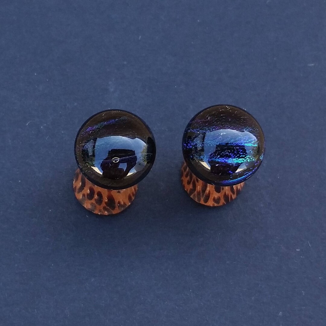 6 Mm 2G Glass Gauges Ear Plugs: Purple Blue Ocean Floor Color Changing Dichroic Glass, Organic ...