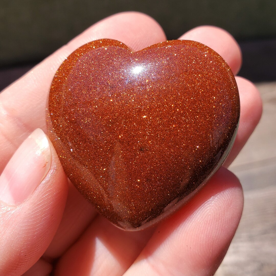 Red Goldstone Heart: 40 Mm Palm Size Medium Orange Dusty Red Sparkling ...