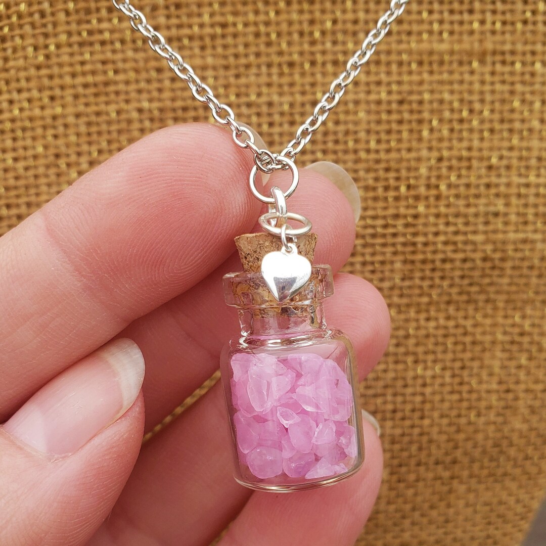 Rosenquarz Flasche Halskette: Rosa Quarz Edelsteine Oktober ...