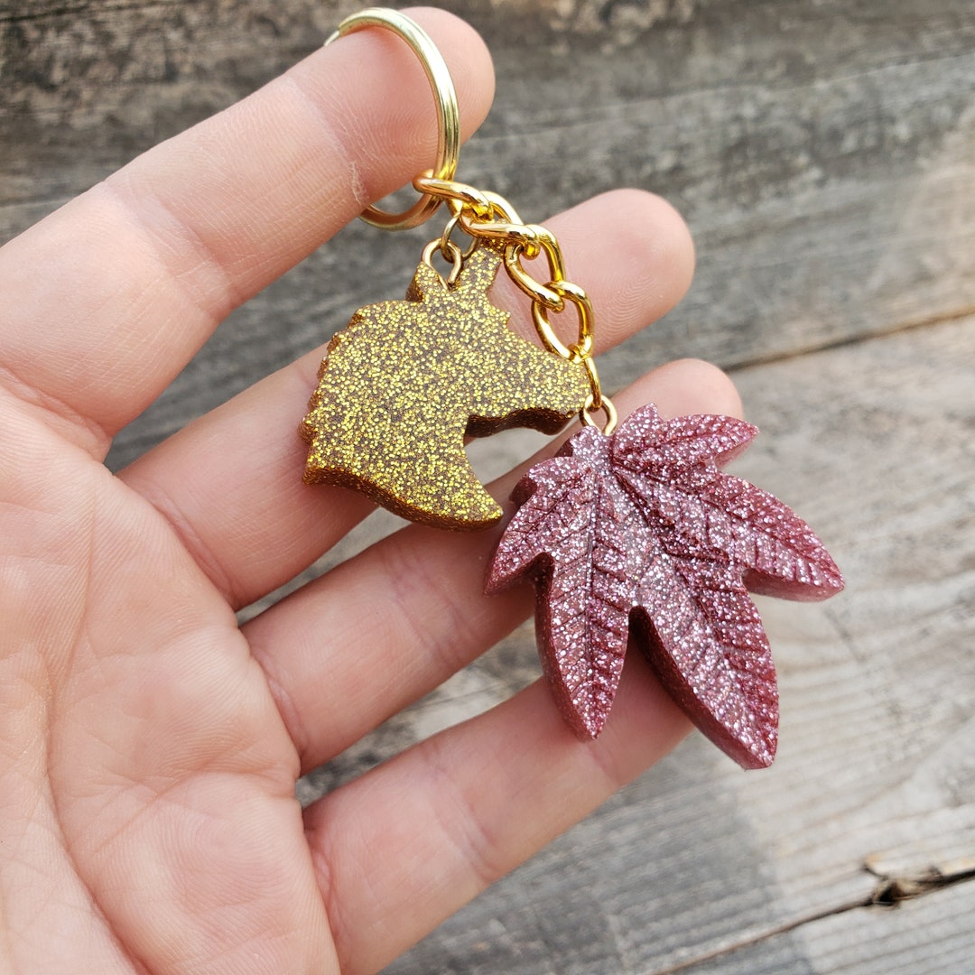 Girlie Weed Leaf Keychain: Petal Pink Resin Cannabis Plant Shape and ...