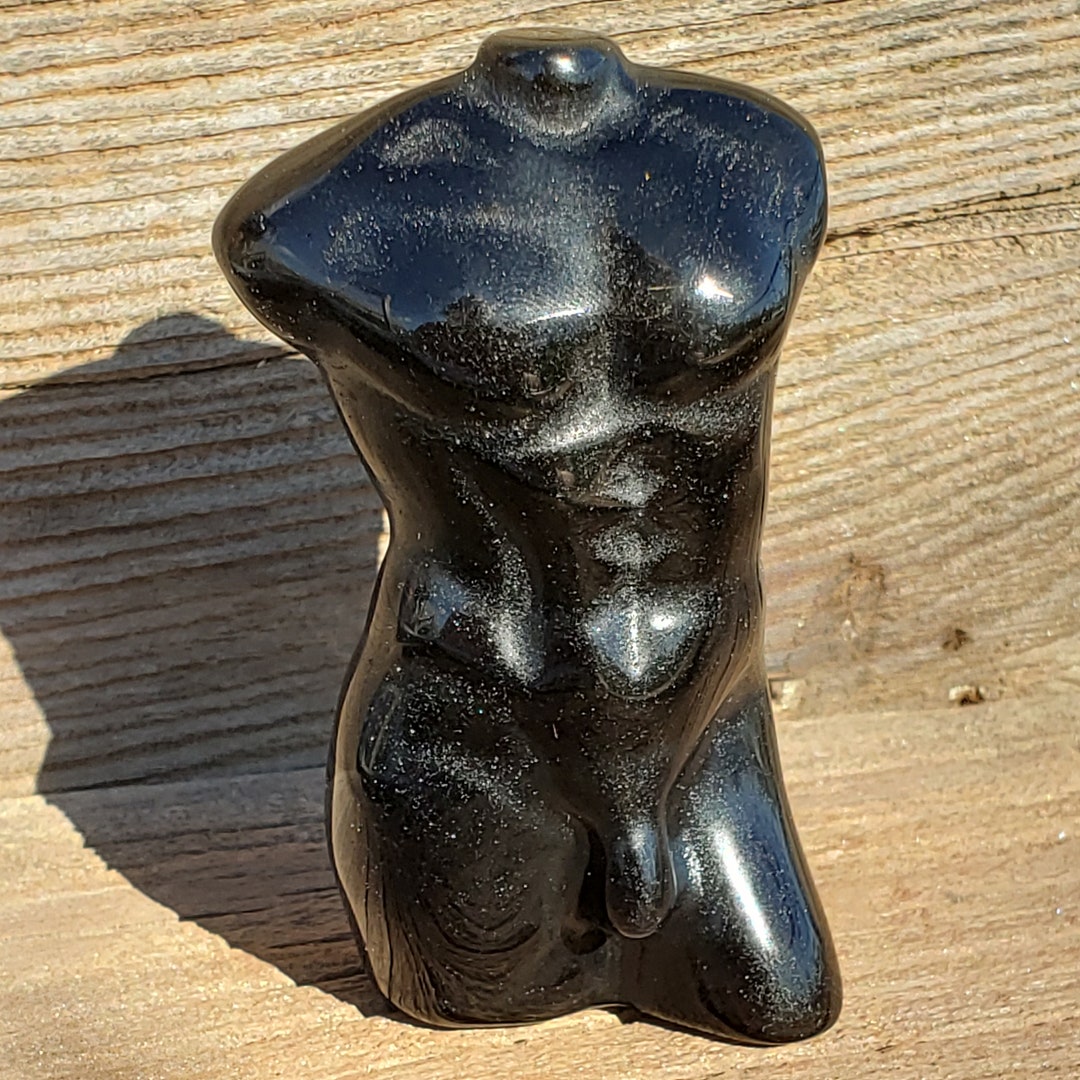 Obsidian Gemstone Male Bust: Medium Size Man's Torso Mens Naked Body ...