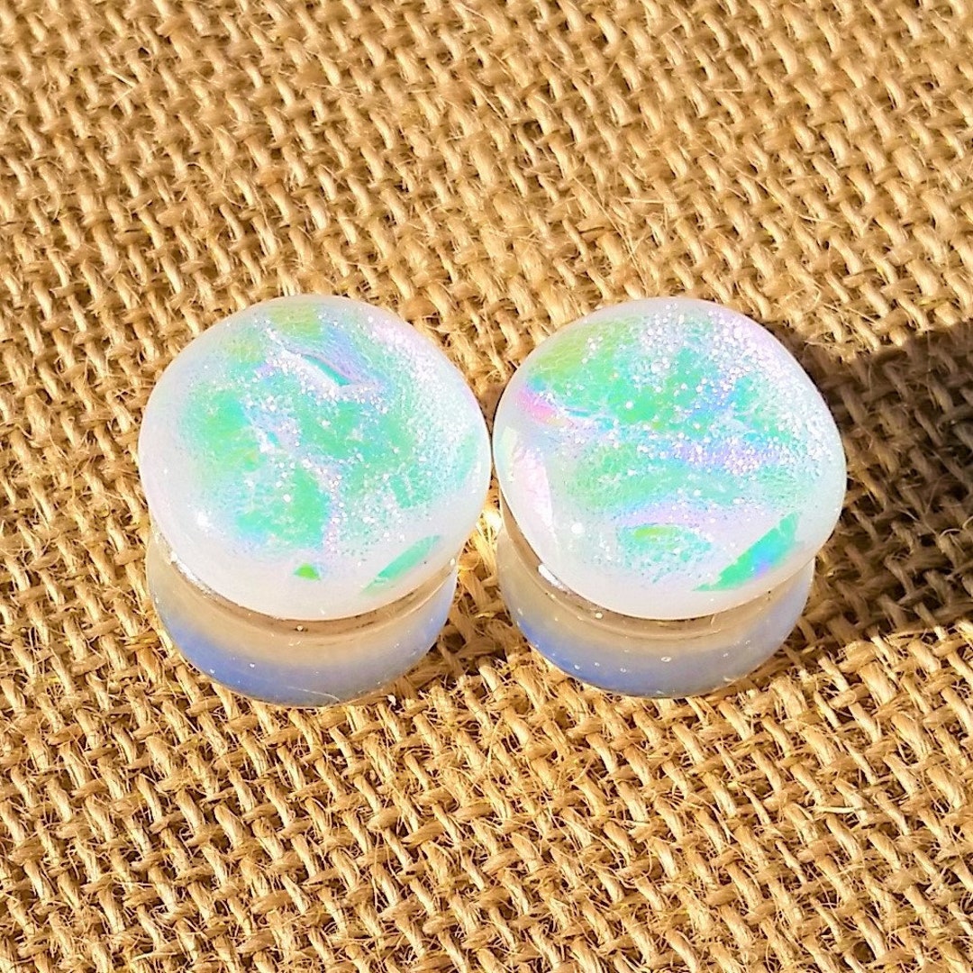 18 Mm Glass Bridal Gauged Ear Plugs: Handmade Wedding Plugs White ...