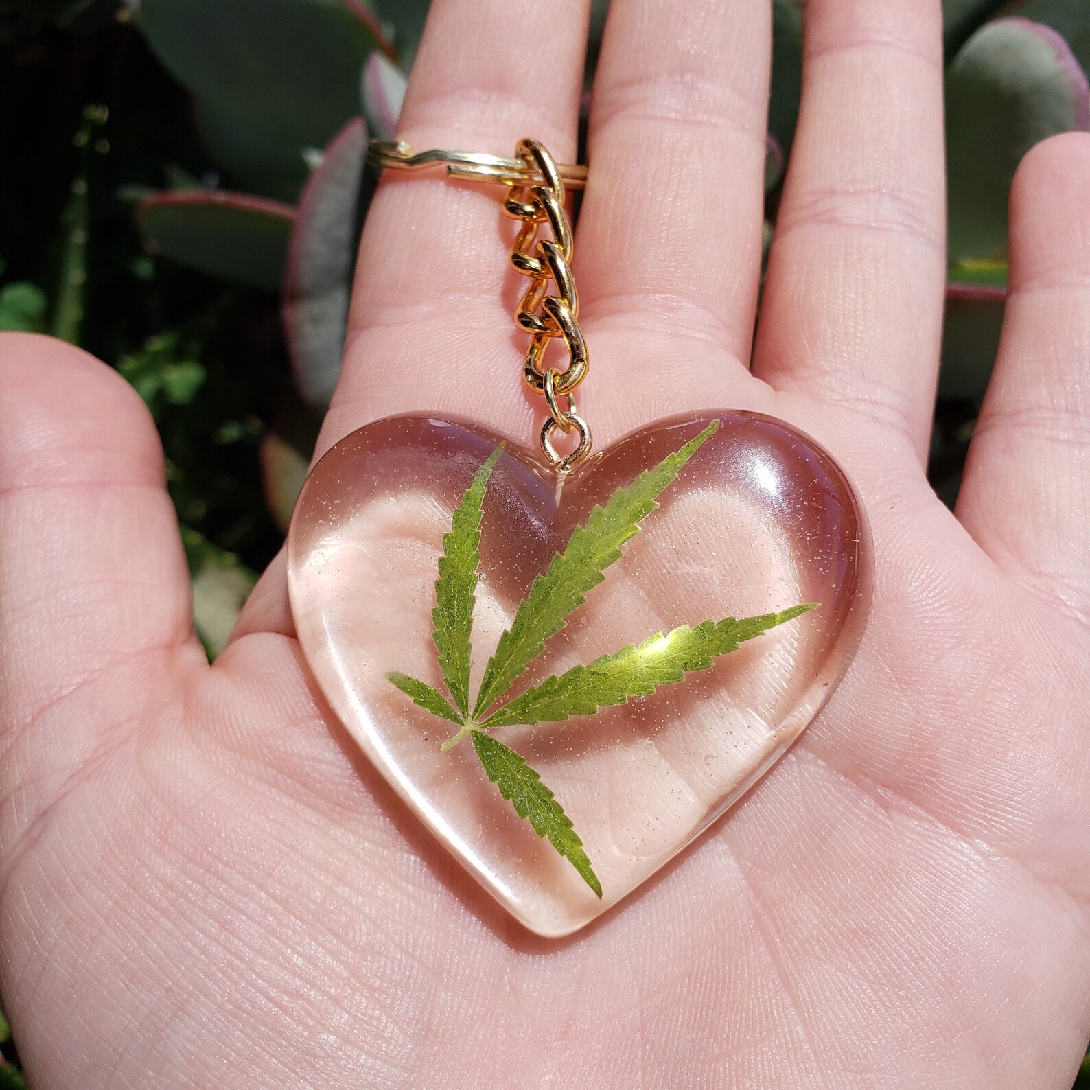 Weed Leaf Keychains: Puffy Heart Real Pot Leaf Cannabis Heart | Etsy