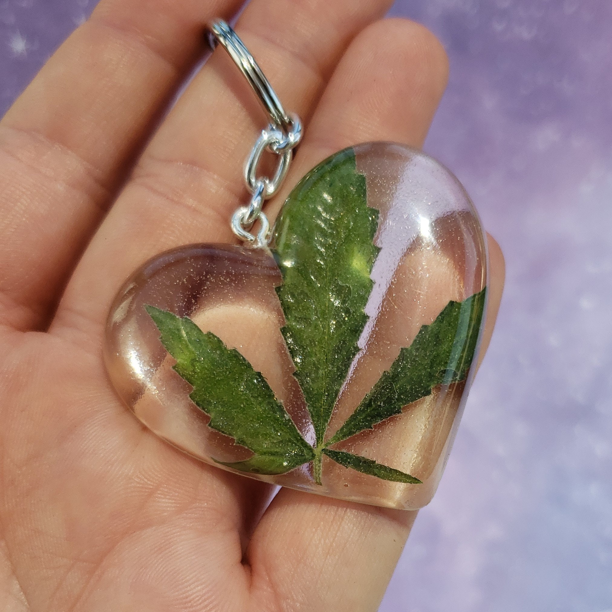 Weed Leaf Keychains: Puffy Heart Real Pot Leaf Cannabis Heart | Etsy