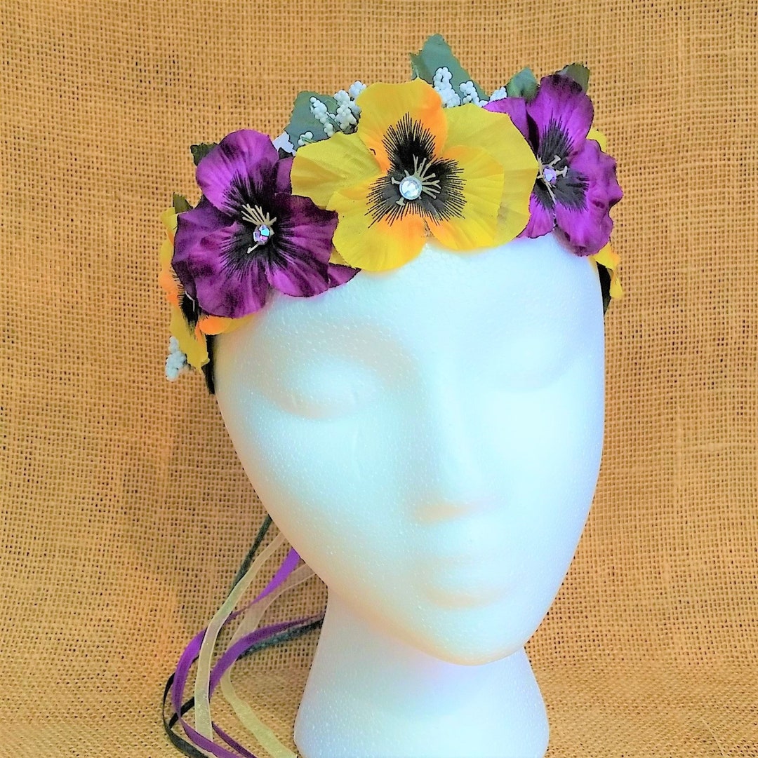 Flower Crown Tiara: Yellow & Purple Pansies Headband Wedding Flower ...