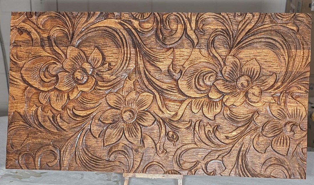 Aspen Wood Floral Carving, Golden Mahogany Stained, Personalized Gift ...