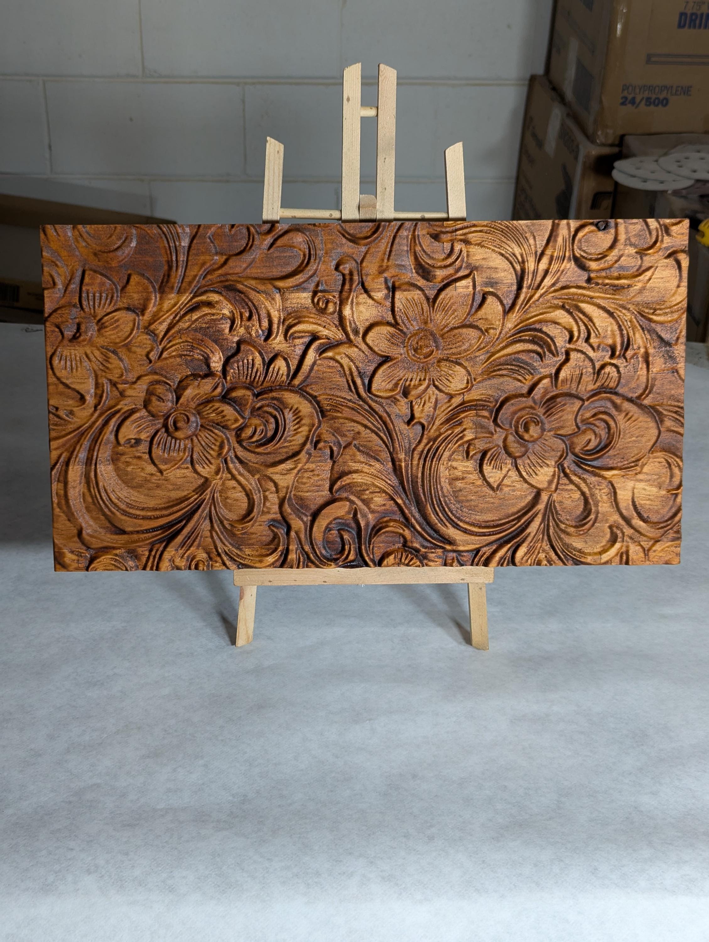 Aspen Wood Floral Carving, Golden Mahogany Stained, Personalized Gift ...