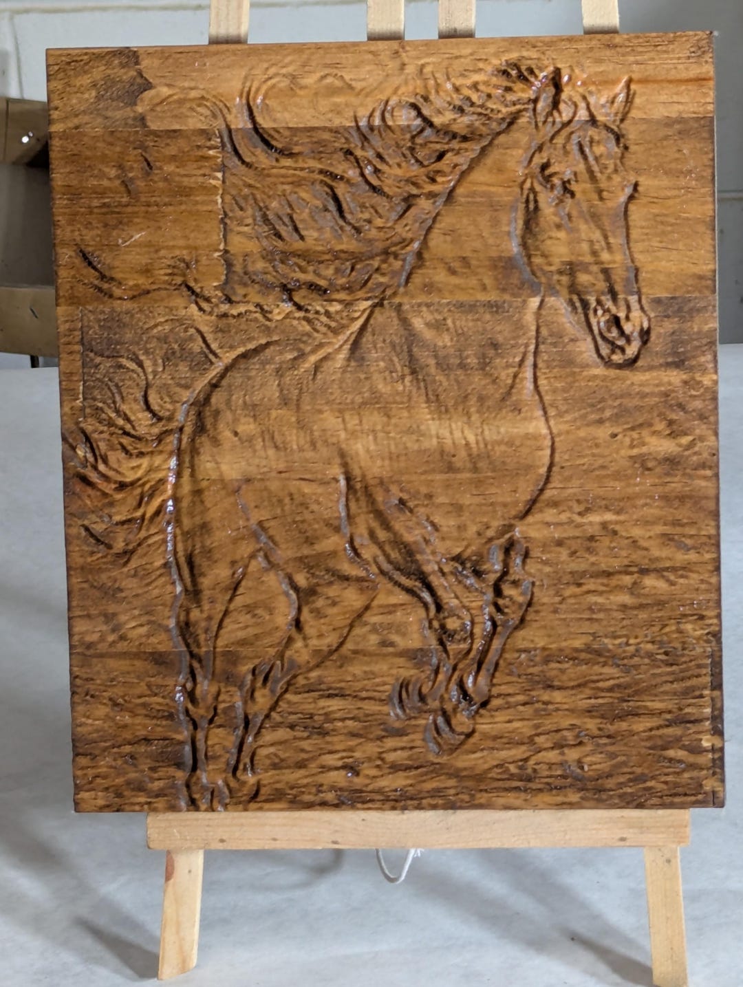 Old West Horse V-carve, Relief of a Lone Horse on Pine, Walnut Stain ...