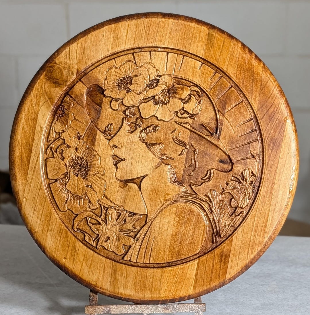 3D Art Deco Woman Vcarve Round Pine Wall Art, Blend Stain Matte Finish ...