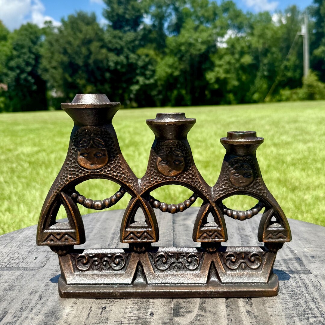 Vintage Soviet Era Cast Metal Candle Holder - 3 Sisters Design - Etsy