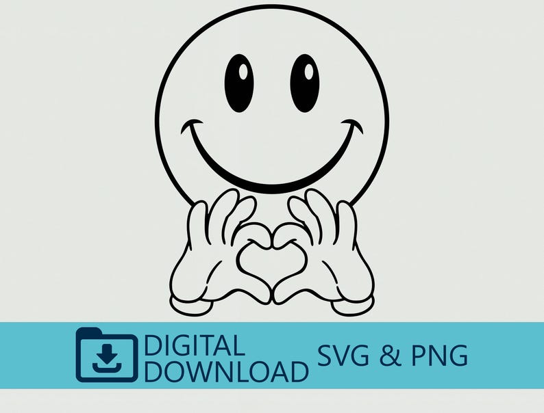 Smiley Face SVG Heart Hands Cut File for Cricut Silhouette Retro Smile ...