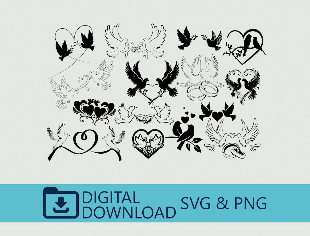 Bundle Love Doves SVG PNG Bundle Digital Download - Wedding Decal ...