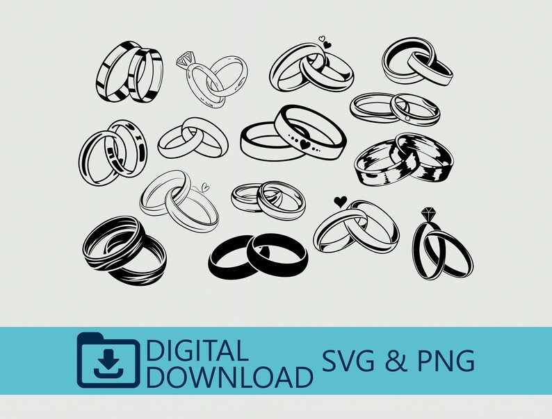 Wedding Rings SVG PNG Bundle Digital Download - Marriage Decal, Cricut ...