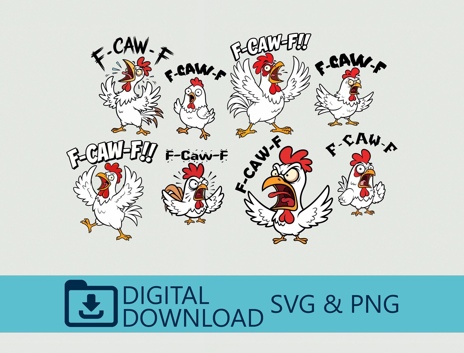 F-CAW-F Angry Chicken Bundle - Digital SVG PNG Download, Funny ...