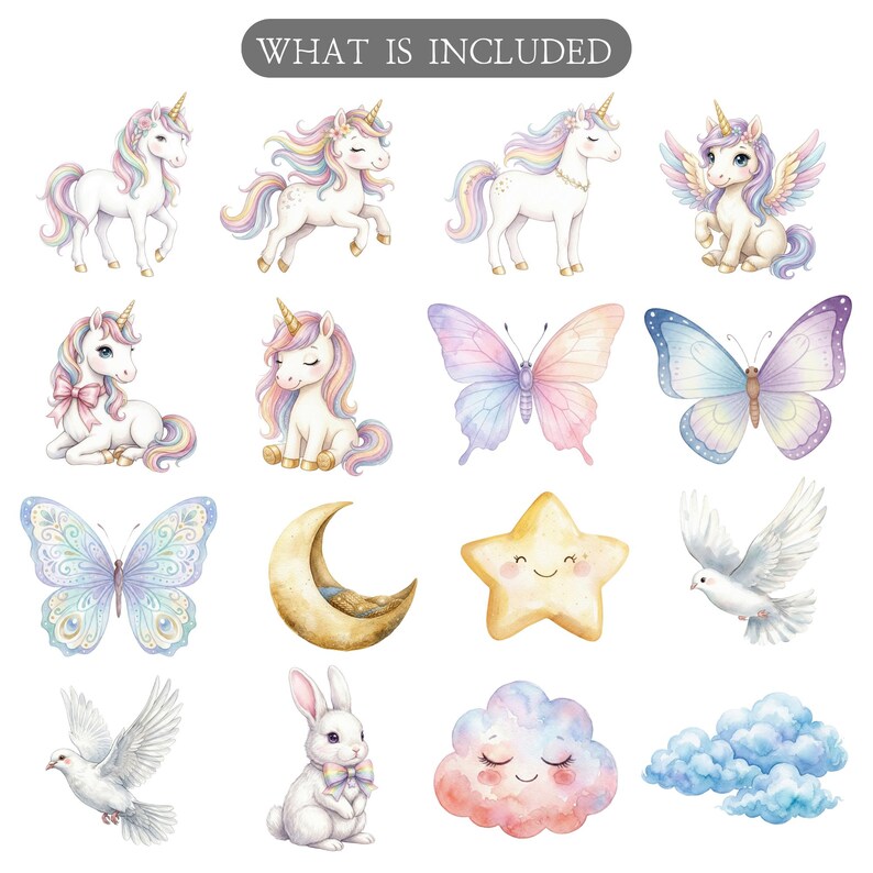 Watercolor Unicorn and Princess Clipart Set — Magical Rainbow World ...