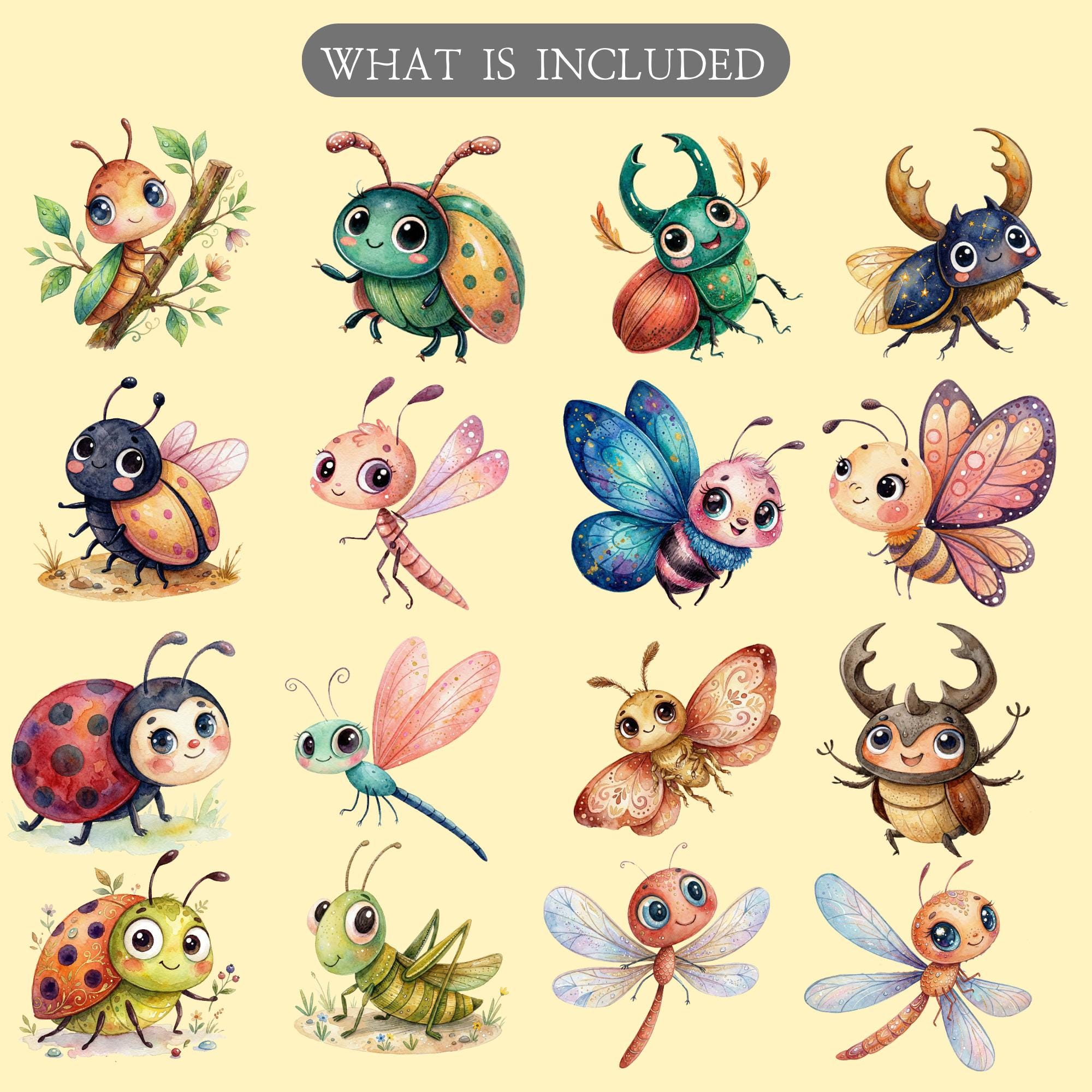 Watercolor Cute Insects Clipart Set Bundle: PNG Digital Download ...