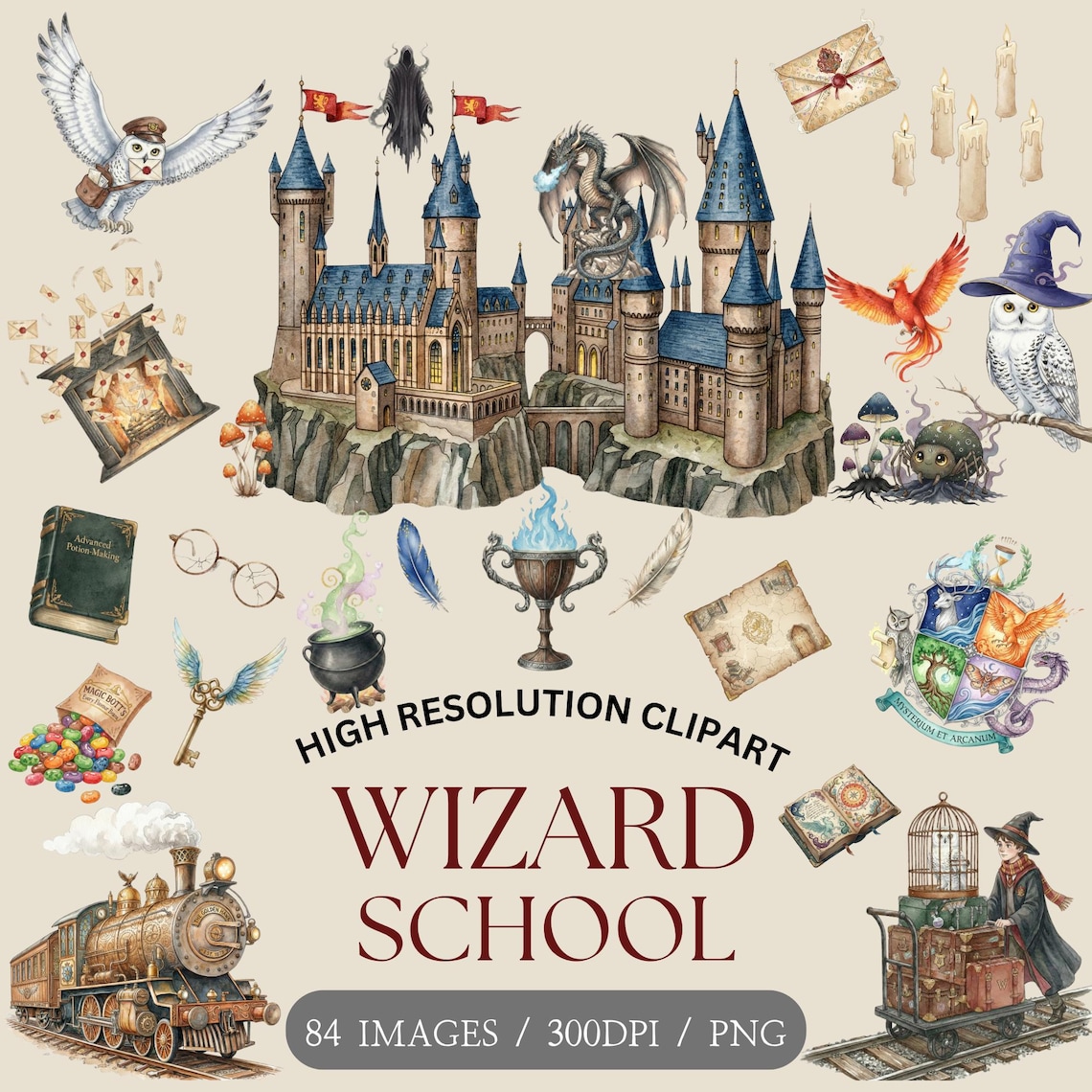 Wizard School Clipart Bundle: Magical Academy PNG Graphics for Baby ...