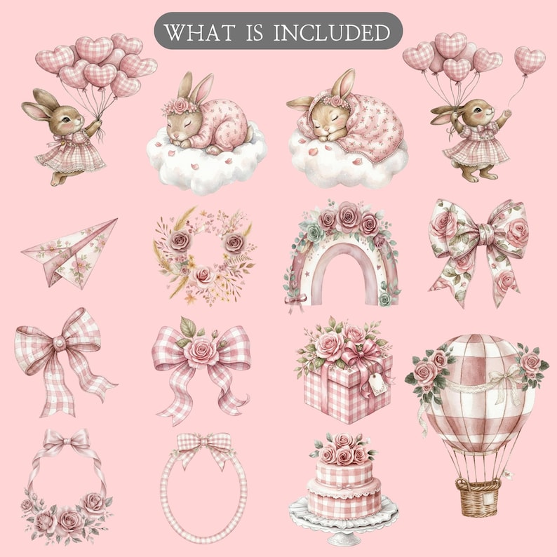 Watercolor Sweet Pink Bunny Clipart, Cute Coquette Rabbit PNG for Girl ...