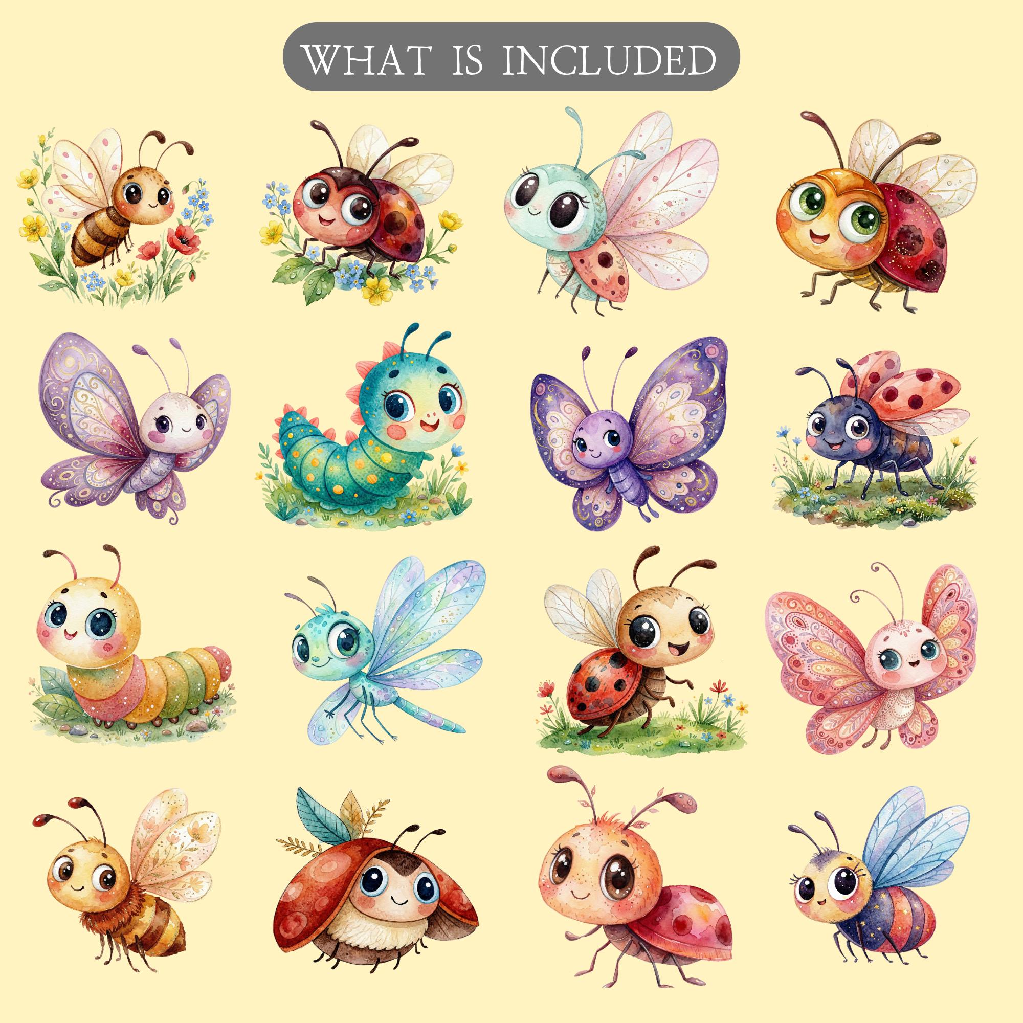 Watercolor Cute Insects Clipart Set Bundle: PNG Digital Download ...