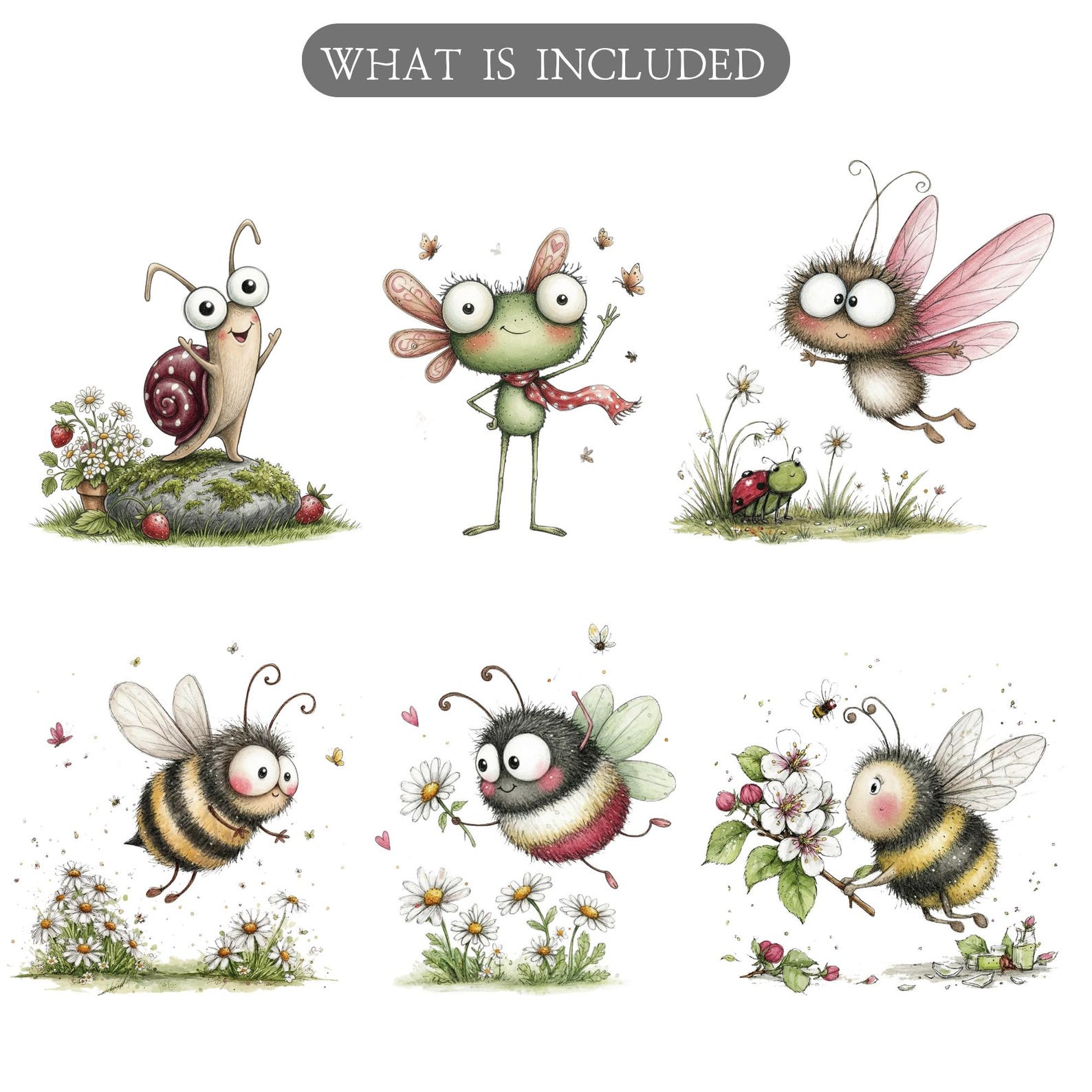 Watercolor Spring Bugs Clipart Bundle 61 Kawaii Garden Insects and ...