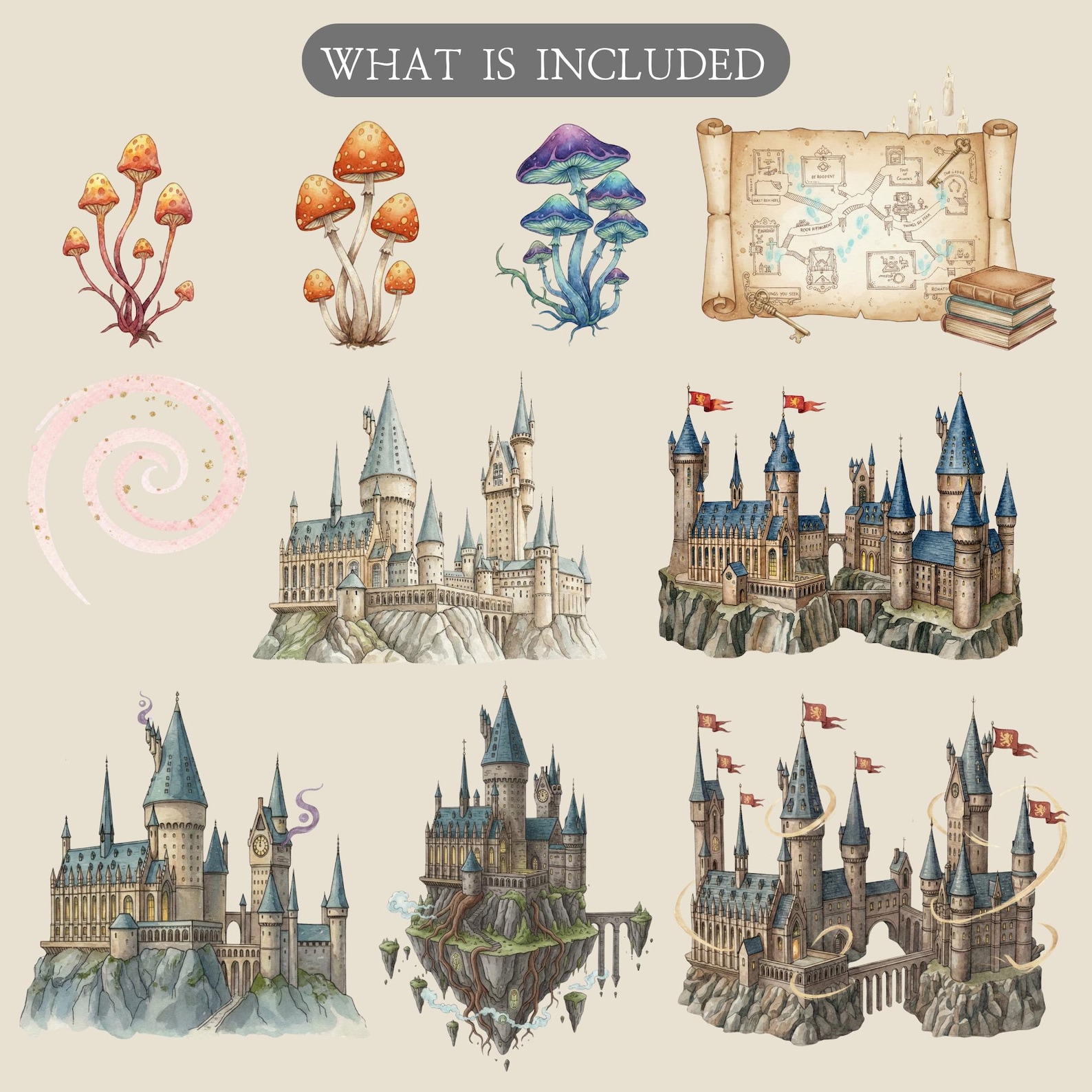 Wizard School Clipart Bundle: Magical Academy PNG Graphics for Baby ...