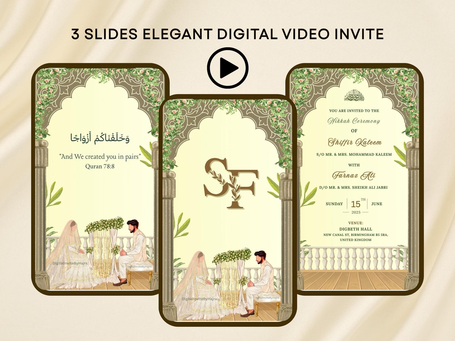 Animated Nikkah Invitation, Digital Video Invite, Muslim Mughal Themed ...
