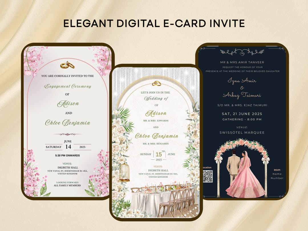 Digital Wedding Invitation, Floral E Card Invite, Wedding Reception ...