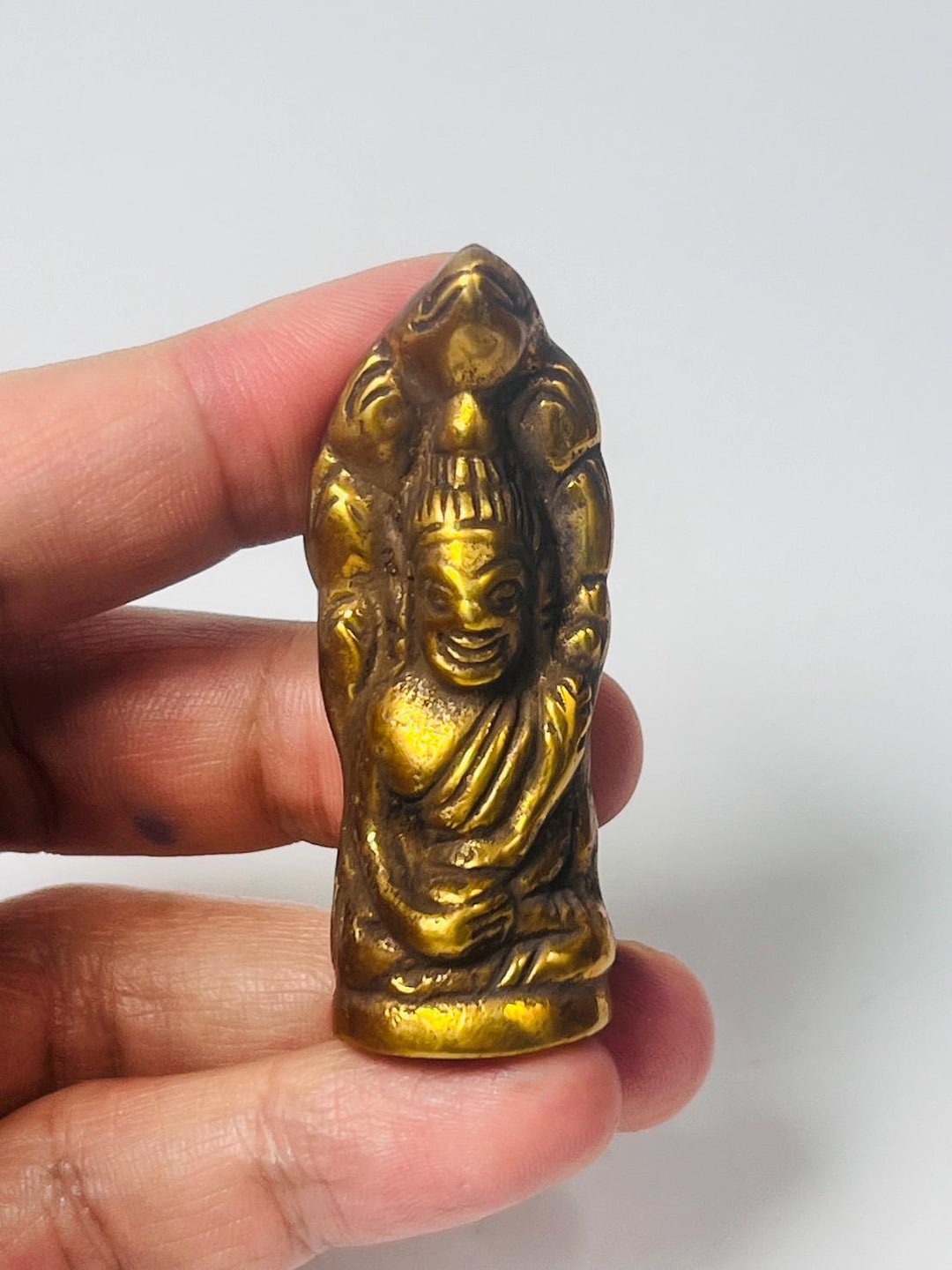 Gold Buddha Sheltered by 7 Naga | Khmer Amulet Statue for Protection ...