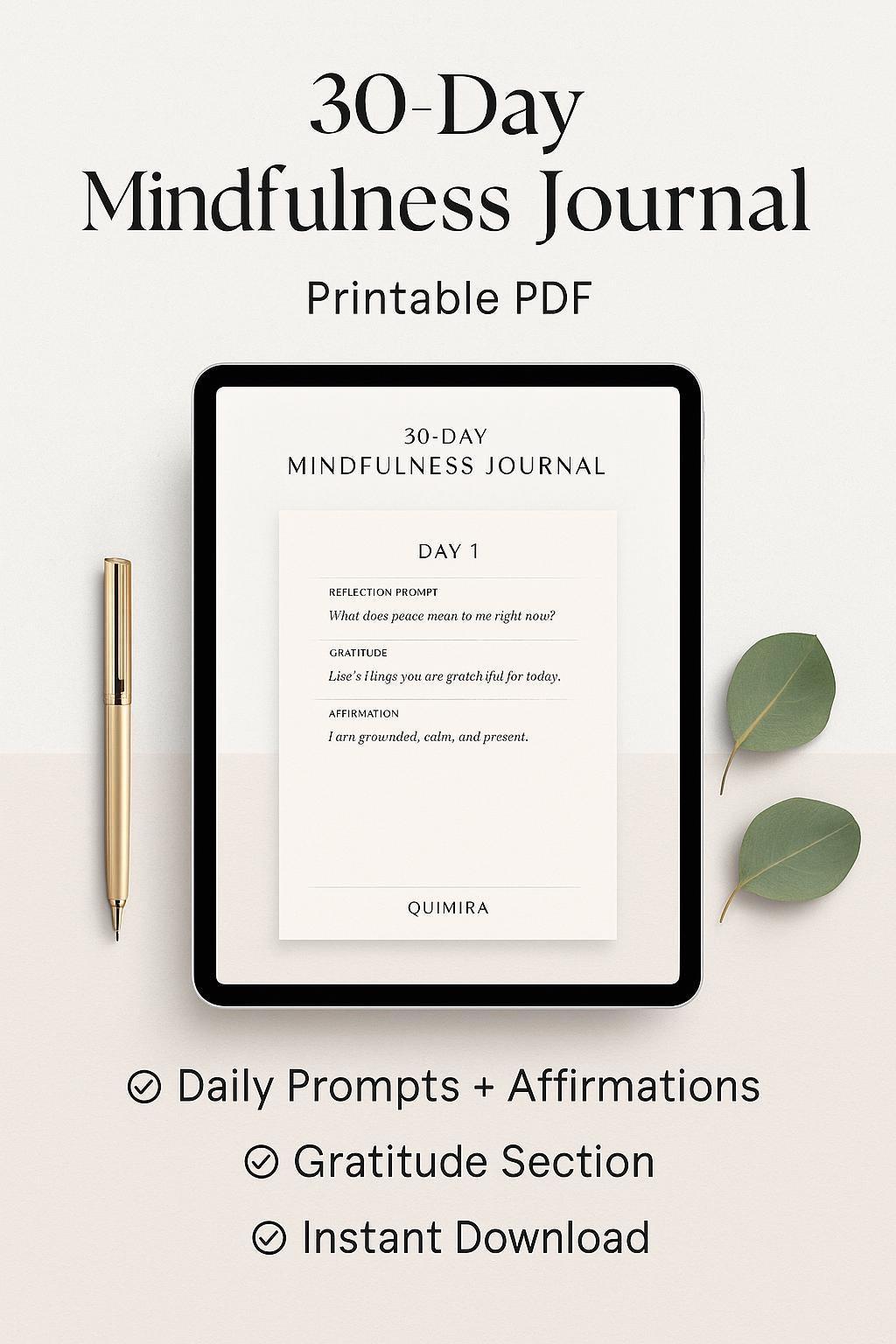 30-day Mindfulness Journal – Printable PDF With Daily Prompts ...