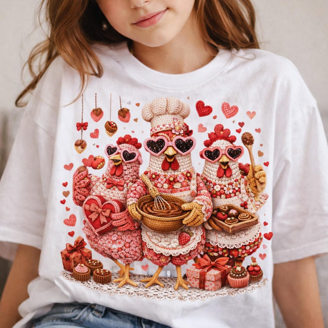 Valentine Chicken Bakers PNG, Crochet Style Hen Cooking Design, Cute ...