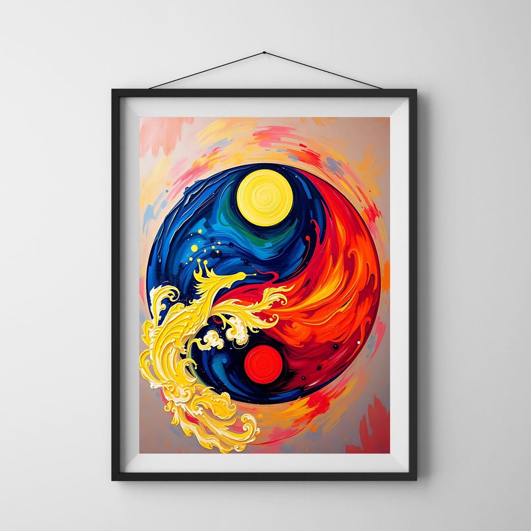 Yin Yang Phoenix and Dragon Printable Wall Art Colorful Zen Taoism ...