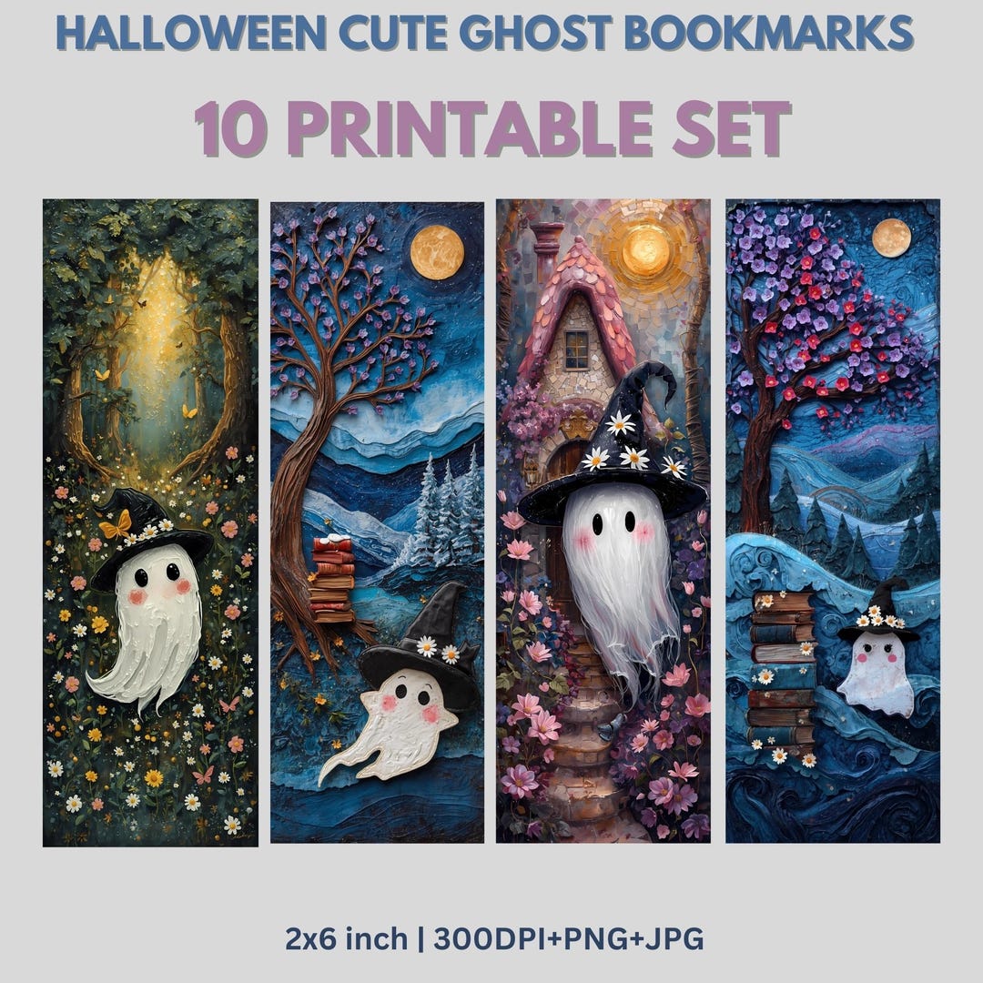 Halloween Cute Ghost Bookmarks Set – Printable 2x6 Inch Digital ...