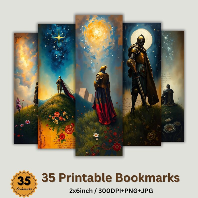35 Printable Knight Bookmarks – Medieval Fantasy Digital Bookmarks for ...
