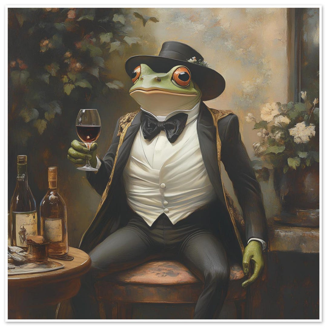 Frog Drinking Wine, Poster With No Frame, Funny Gift, Animal Art, Walla ...