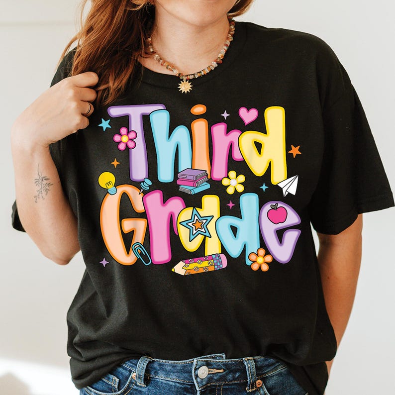 Third Grade PNG | Cute Back to School Shirt Design for Girls | Colorful ...