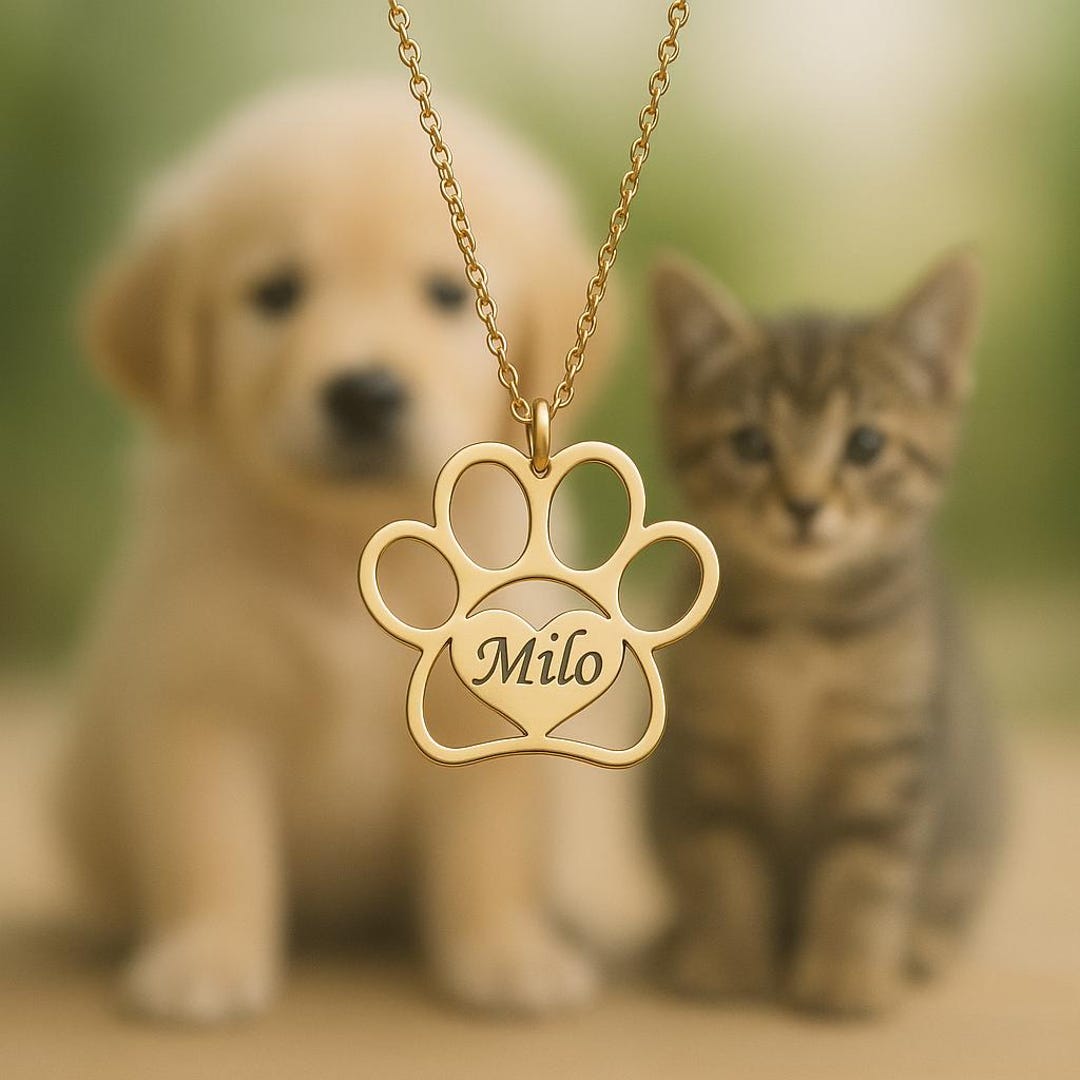 Personalized Paw Print Heart Necklace With Engraved Name – Custom Dog ...